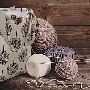 Wusteg Knitting Tote Bag with Button Portable Yarn Storage Bag Canvas Knitting Bag for Yarn Skeins Crochet Hooks Knitting Needles and Other Small Accessories