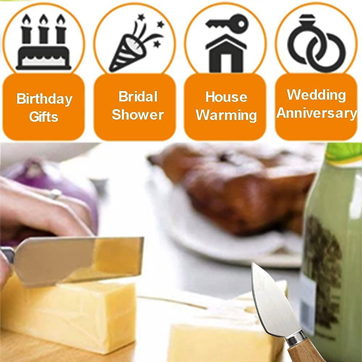 LGUIY 6-Piece Cheese Knife Set, Cheese Knives with Exquisite Box Cheese Slicer Cutters Fork Stainless Steel Slicer Wooden Handle Cheese Knife Gift Set