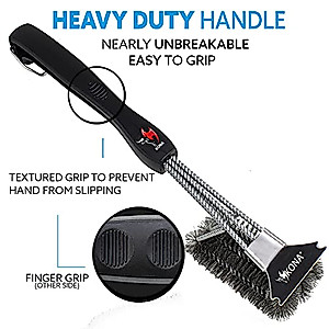 Kona Grill Brush and Scraper - 360 Straight Edge - Compatible with Weber and Pellet Grill Brands - BBQ Cleaner Fits All Grills, Stainless Steel, Cast Iron, Porcelain - Flex Grip Handle