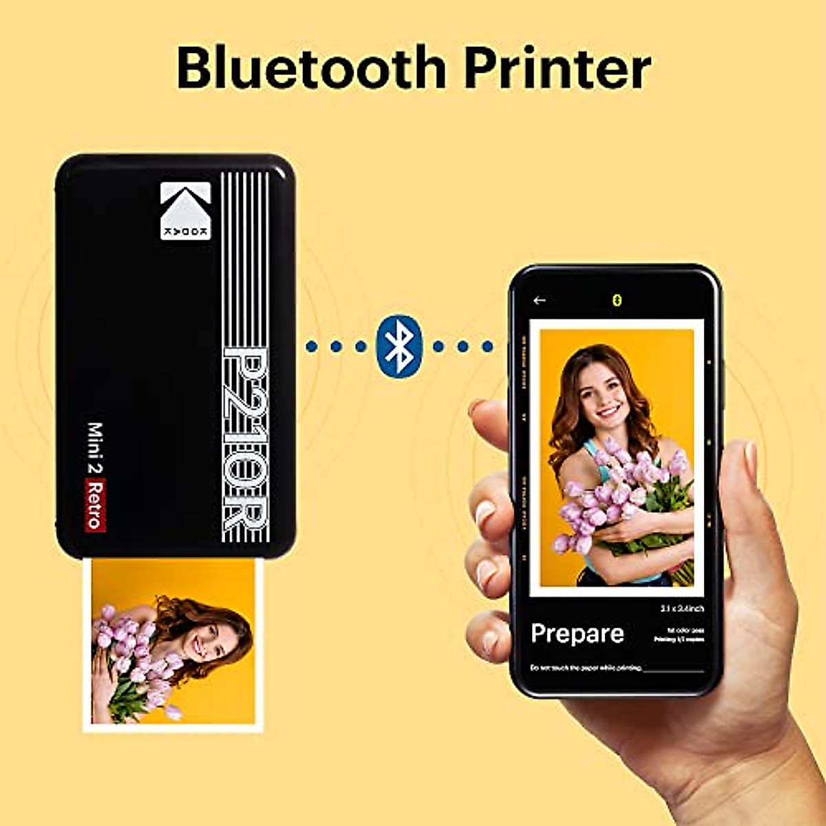 KODAK Mini 2 Retro 4PASS Portable Photo Printer (2.1x3.4 inches) + 68 Sheets Bundle, Yellow