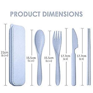 Teivio Reusable Portable Travel Utensils Silverware Forks Spoons Knives & Chopstick, Set of 3 for Camping Wheat Straw Plastic with Storage Case (Pink/Blue/Green)