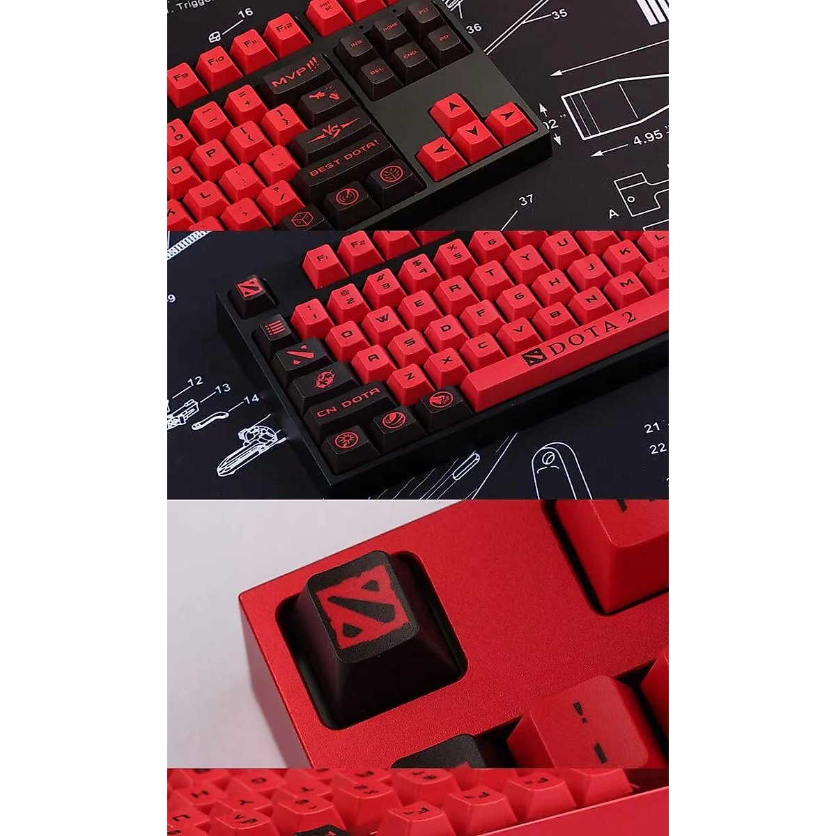 GOTMOKAY DIY Keycap Red&Black Personalise Keycap Cherry PBT Dye-Sublimated 178 Keycaps Cherry Factory Height for Mechanical Gaming Keyboard (Black&Gray)