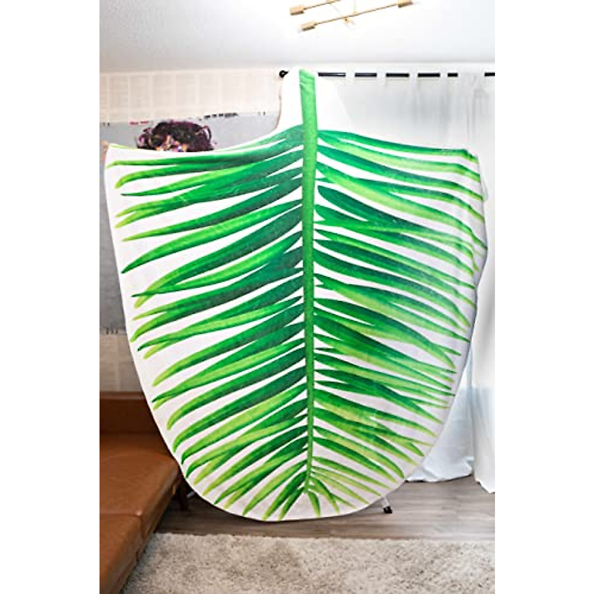 Giant Serene Palm Leaf Blanket - Large Leaf Shaped Blanket 90''x76'' Soft Plush Plant Shaped Throw Blanket Palm Leaf Blanket Shape Design Decorative for Couch Sofa Or Bed, White, Green