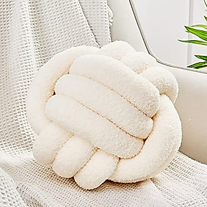 Uvvyui Knot Pillow Ball, Soft Home Decorative Pillows, Round Throw Pillow, Handmade Knotted Plush Pillow, Round Boucle Pillow Cushion (8.6 Inches Ivory)