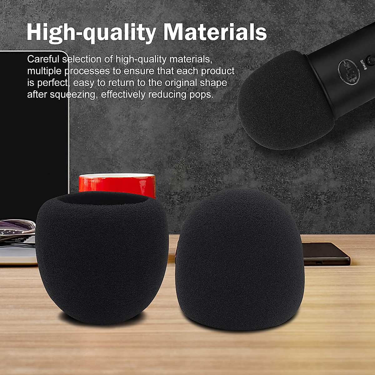 Foam Microphone Windscreen for Blue Yeti - Professional Pop Filter for 2.5 Inch Diameter Microphones Sponge Mic Cover 2Pcs