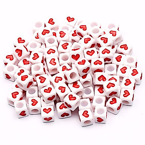 NHBT YU Mixed Red Heart Acrylic Beads Alphabet Square Cube Loose Spacer Beads for Jewelry Making DIY Handmade Bracelet Necklace 6 * 6mm T725 (Item Diameter : 100Pcs)