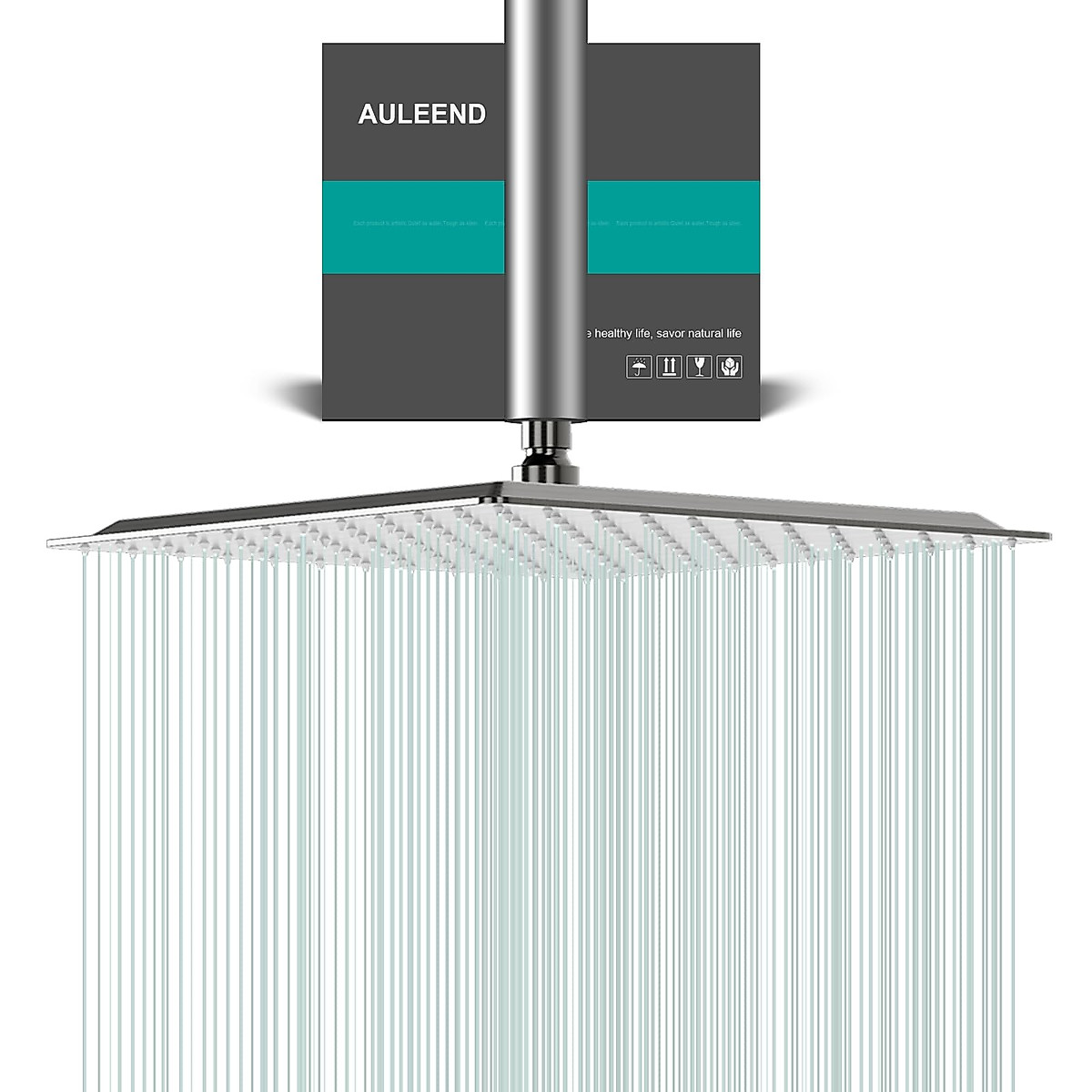 AULEEND Square Shower head, High Flow Stainless Steel Square Rainfall Shower Head, High Pressure Design Even at Low Water Flow (A01 Brushed Nickel, 12 Inch)