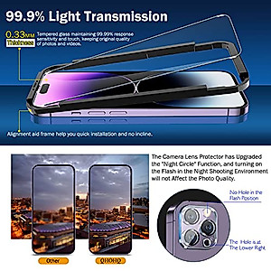 QHOHQ 3 Pack Screen Protector for iPhone 14 Pro Max 6.7 Inch with 3 Pack Tempered Glass Camera Lens Protector, Ultra HD, 9H Hardness, Scratch Resistant, Case Friendly