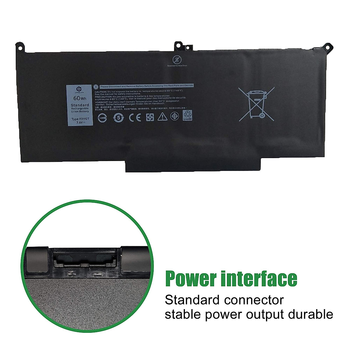 JIAZIJIA F3YGT Laptop Battery Replacement for Dell Latitude 7280 7290 E7280 E7290 7380 7390 E7380 E7390 7480 7490 E7480 E7490 Series Notebook DM3WC 0DM3WC 2X39G 7.6V 60Wh 7500mAh