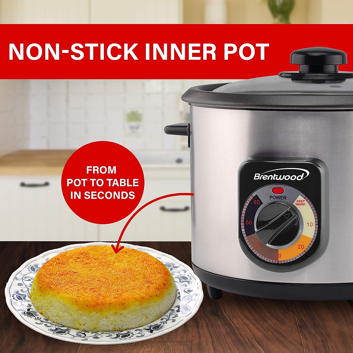 Brentwood TS-1210S Electric Rice Cooker, standard, Metallic