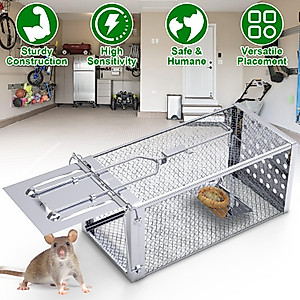 iMounTEK 1 Pack Live Rat Trap Humane Mouse Trap Single Door Rat Trap Cages High Sensitivity Gravity Pedal Humane Rodent Traps Mouse Traps Indoor Outdoor for Small Rodents Mice Voles Hamsters