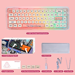 NACODEX 65% Transparent Crystal Acrylic Keyboard with Gasket Mount | MDA Profile Peach Theme PBT Keycaps | Smooth 38g MX Ice Sea Spirit Switch | 3750mAH RGB Hotswap Custom Keyboard