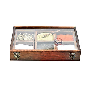 Mahak Nisar Timber '‘Six Blends' Wooden Spice Boxes 06 Containers Box with Spoon in Sheesham Wood Spice jar for Kitchen Multipurpose Decorative Boxes Spice Box