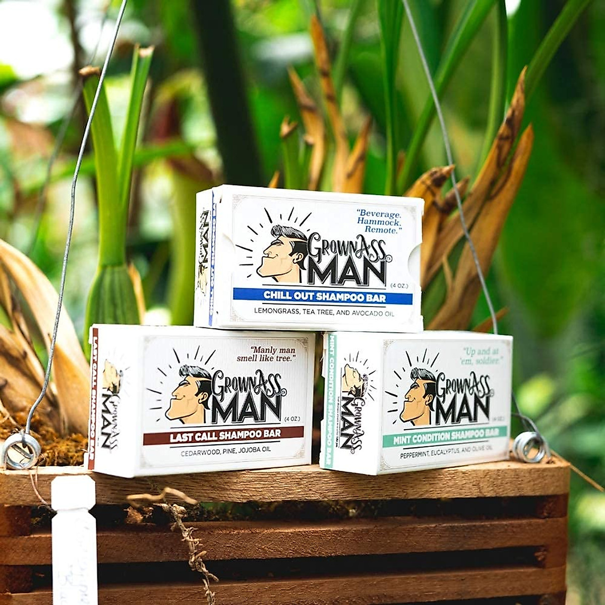 Grown Ass Man Co. - Solid Shampoo Bar Rich Lather 3 in 1: Hair, Beard & Body Wash - Plastic Free & Eco-Friendly, Natural & Organic Clean for All Hair Types, 4oz Bar (Variety, 3-Pack)