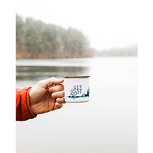 Get Lost Enamel Camper Mug, Camping Coffee Mug, Nature Outdoor Hiking Camp Lover Gift (12oz)