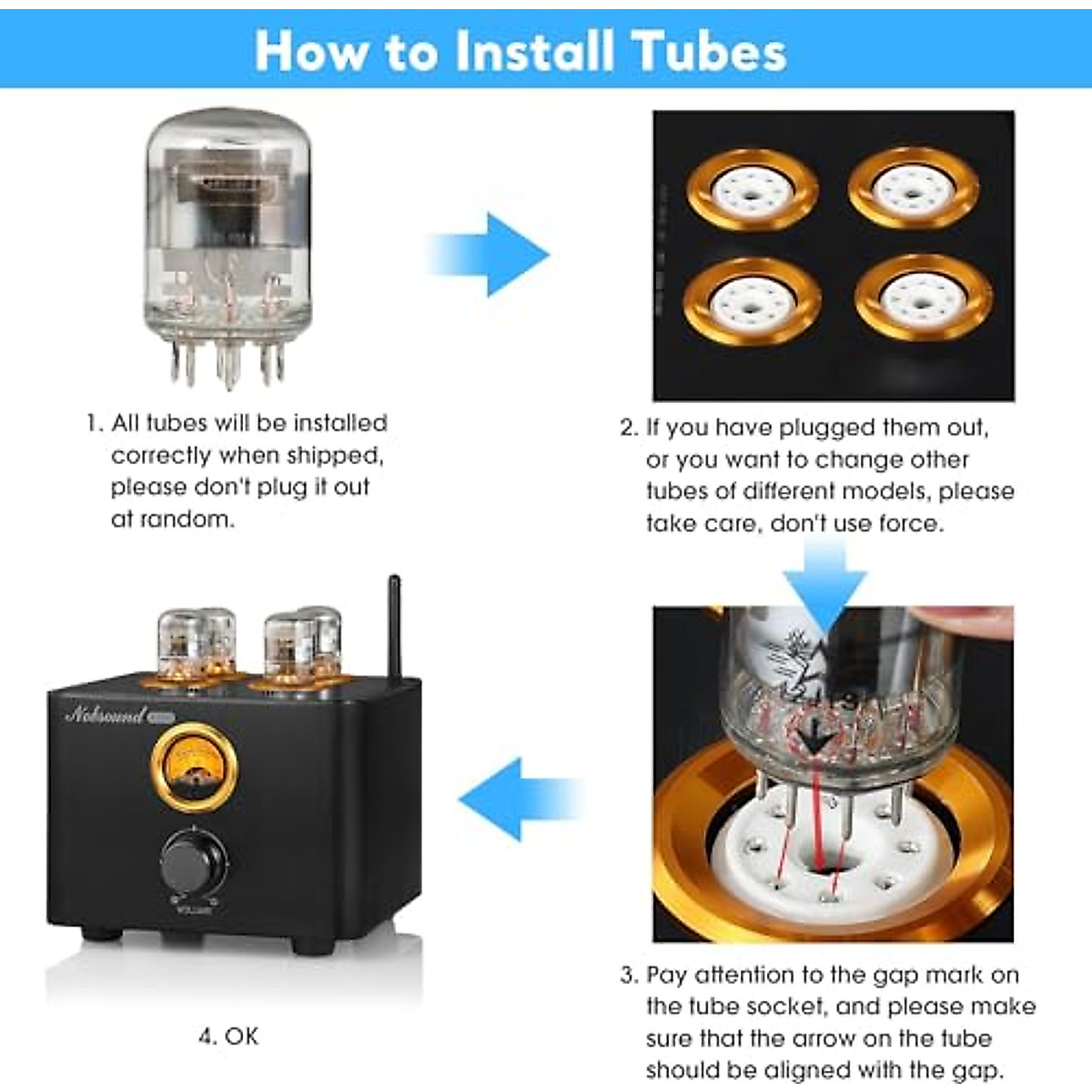 Nobsound B100 Bluetooth 5.0 Tube Amplifier USB DAC Coax/Opt Integrated Power Amp