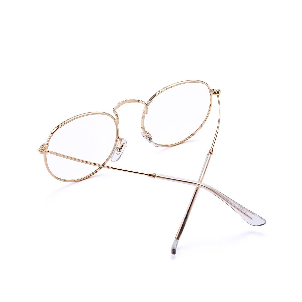 AZorb Round Clear Lens Glasses Classic Metal Frame Non-Prescription Eyeglasses for Women Men(gold)