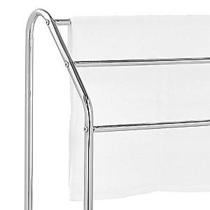 MyGift Silver Chrome Metal Freestanding Towel Rack for Bathroom Laundry Room Spa with 3 Tiered Bars and Storage Shelf, Clothes and Towel Drying Rack Stand