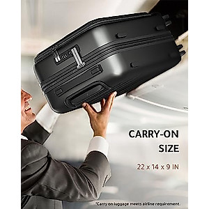 LUGGEX Black PC Luggage Sets 2 Pieces, 20 Inch Carry On Luggage with USB Port and 26 Inch Checked Suitcase with Front Opening, Only 26" Expandable