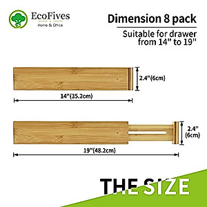 EcoFives Bamboo Separators, Expandable Drawer Divider, Adjustable Spring Loaded Drawer for Kitchen, Dresser, Bedroom, Baby Drawer, Bathroom & Office, Set of 8