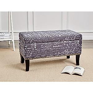 FIRST HILL FHW Endora Rectangular Fabric Storage Ottoman with Script-Style Pattern - Storm Grey