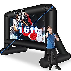 GZKYYLEGS 16 Feet Inflatable Movie Screen Outdoor, Projection Screen with Air Blower, Tie-Downs and Storage Bag - Easy Set up, Blow Up Screen for Backyard Movie Night, Theme Party