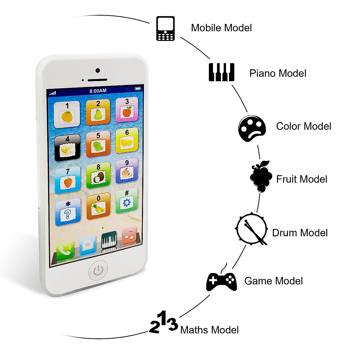 SPOGENN Toddler Learning Toy,Educational Touch Cell Phone Fun for Children Baby Kids with 8 Functions and Dazzling LED Light,Black