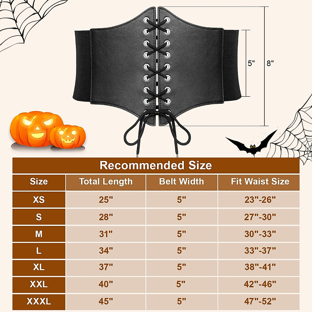 SANSTHS Wide Corset Belt for Women Lace-up Renaissance Corset Hight Waist Elastic Belt for Halloween Costume Parties Black L
