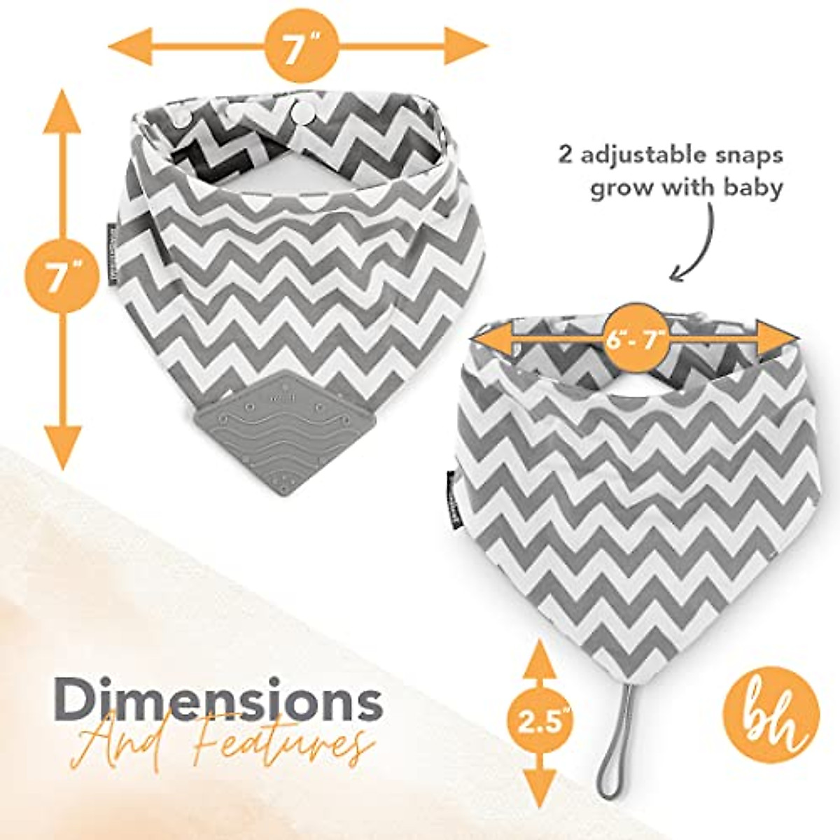 BooginHead Cotton Baby Drool Bibs, Teething Bib and Pacifier Holder Bib, Gray Chevron