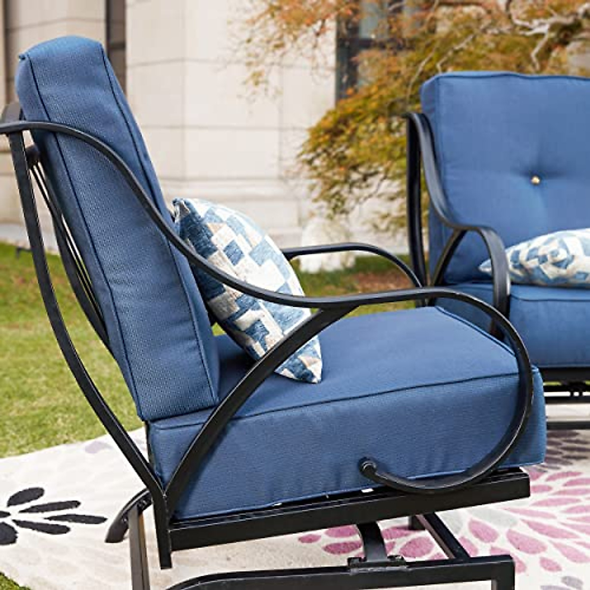 LOKATSE HOME 2 Piece Patio Outdoor Dining Chair Bistro Conversation Set Metal Frame Furniture with Cushion, Blue