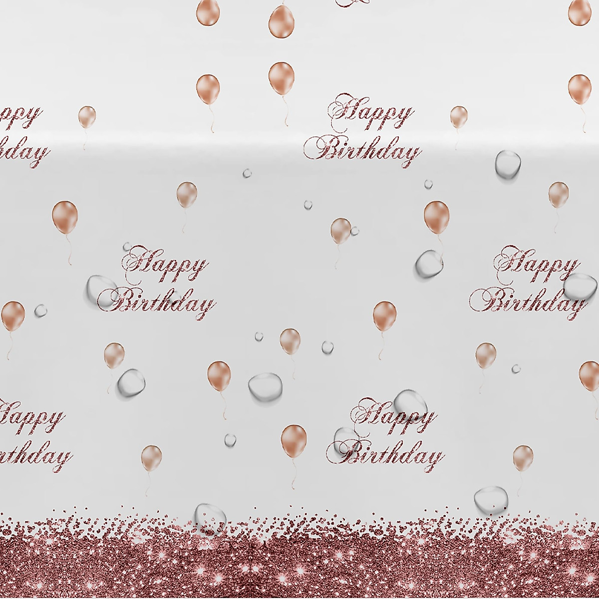 Xigejob Happy Birthday Decorations Tablecloth, Disposable Birthday Party Supplies Table Covers, Rose Gold Table Cloth for Women 30th 40th 50th 60th 70th 80th 90th Birthday | 2 Pack (54in x 108in)