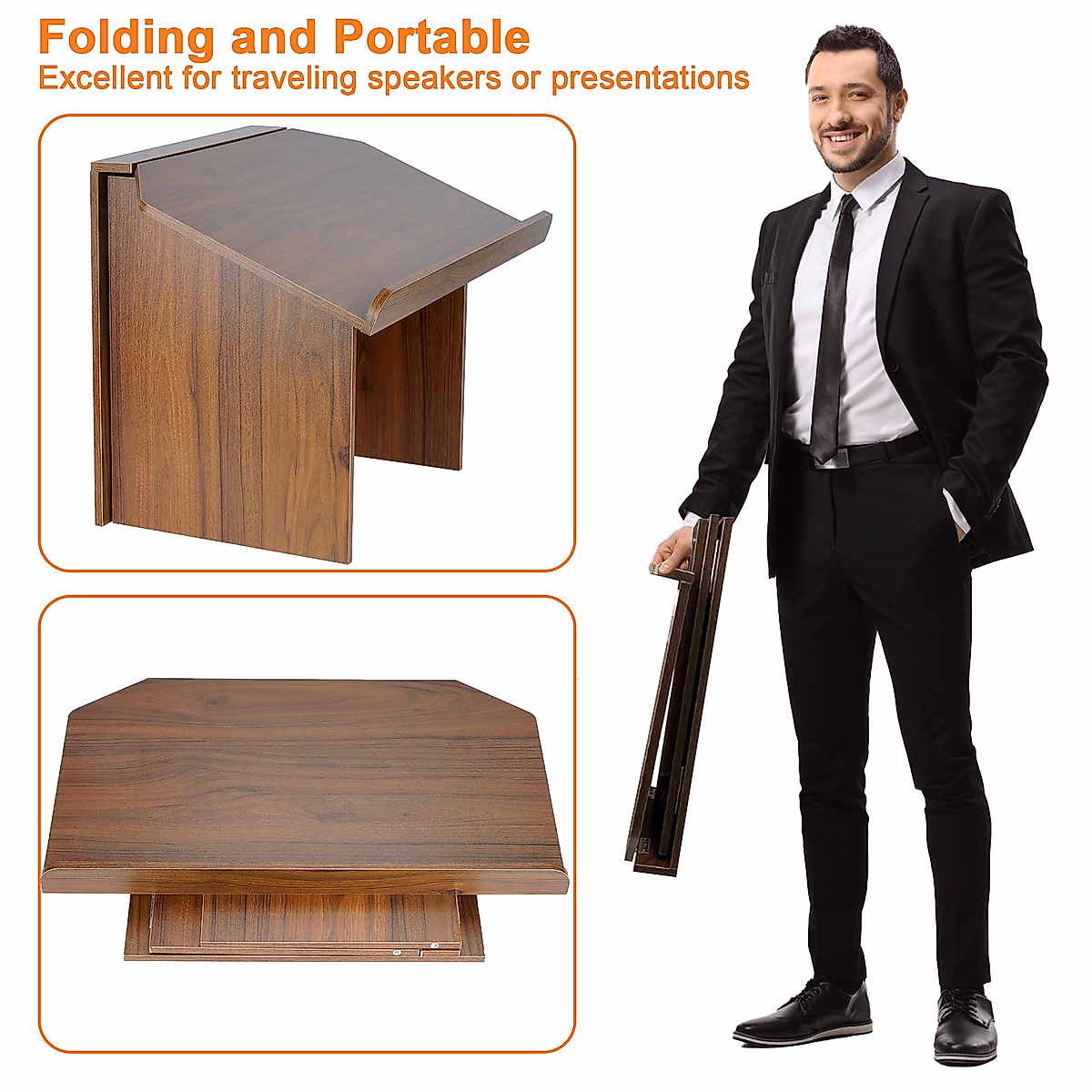 foriy Foldable Desktop Lectern Tabletop Podium Portable Lectern Book Stand Presentation Podium for Churches Restaurants Classrooms Conference Room 26.7''L x 15''W x 18.5''H