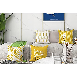 Pillow Covers 18x18 Set of 4, Modern Sofa Throw Pillow Cover, Decorative Outdoor Linen Fabric Pillow Case for Couch Bed Car 45x45cm (Yellow, 18x18,Set of 4)