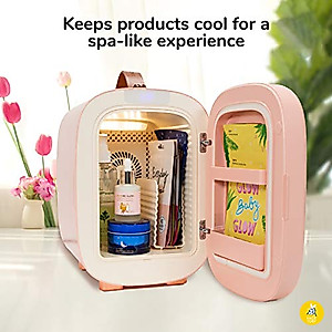 FACETORY Strawberry Skincare Fridge- Ice Cream Series- 5 Liters with LED Light, Temperature Display, Silent Mode for Dorm Room, Bedroom, Office