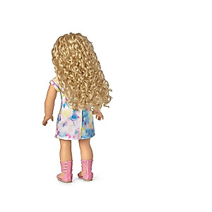 American Girl Truly Me 18-inch Doll #115 with Gray Eyes, Curly Blonde Hair, Light Skin, Tie Dye T-shirt Dress, For Ages 6+