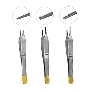Cynamed T/C Adson Plastic Surgery Forceps 4.75" Straight Fine Point with Tungsten Carbide Inserts Surgical Veterinary Instruments with Gold Handle (9X9 Teeth, Adson Brown Forceps, TC)