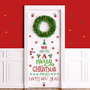 TOARTi Merry Christmas Quotes Wall Decals Happy New Year Quotes Stickers Christmas Tree Snowflake Stickers for Wall Christmas Party Supplies Christmas Window Clings