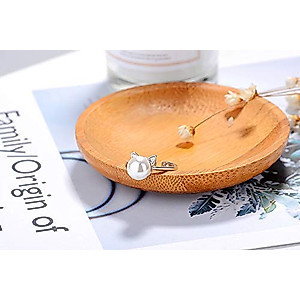 Flzaitian Cat ear pearl ring cat claw open ring cat index finger joint ring jewelry for women (White)