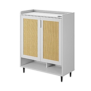 UpWiew Shoe Cabinet with Rattan Door, 5-Tier 31" Lx14 Wx38 H White