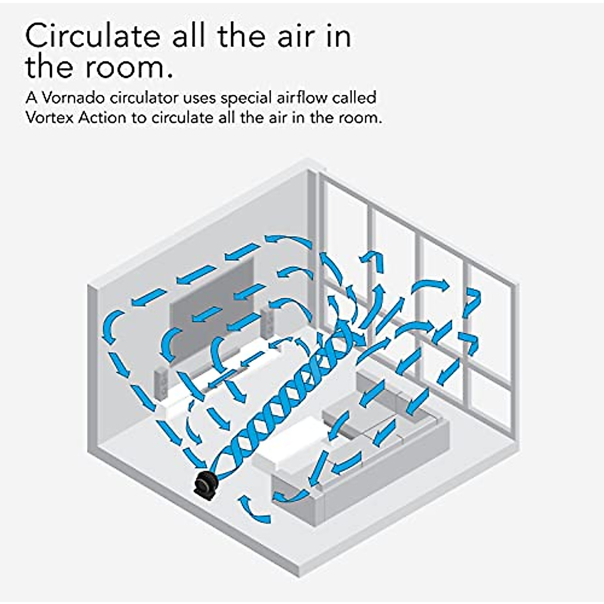 Vornado 62 Whole Room Air Circulator Fan with 3 Speeds, Black