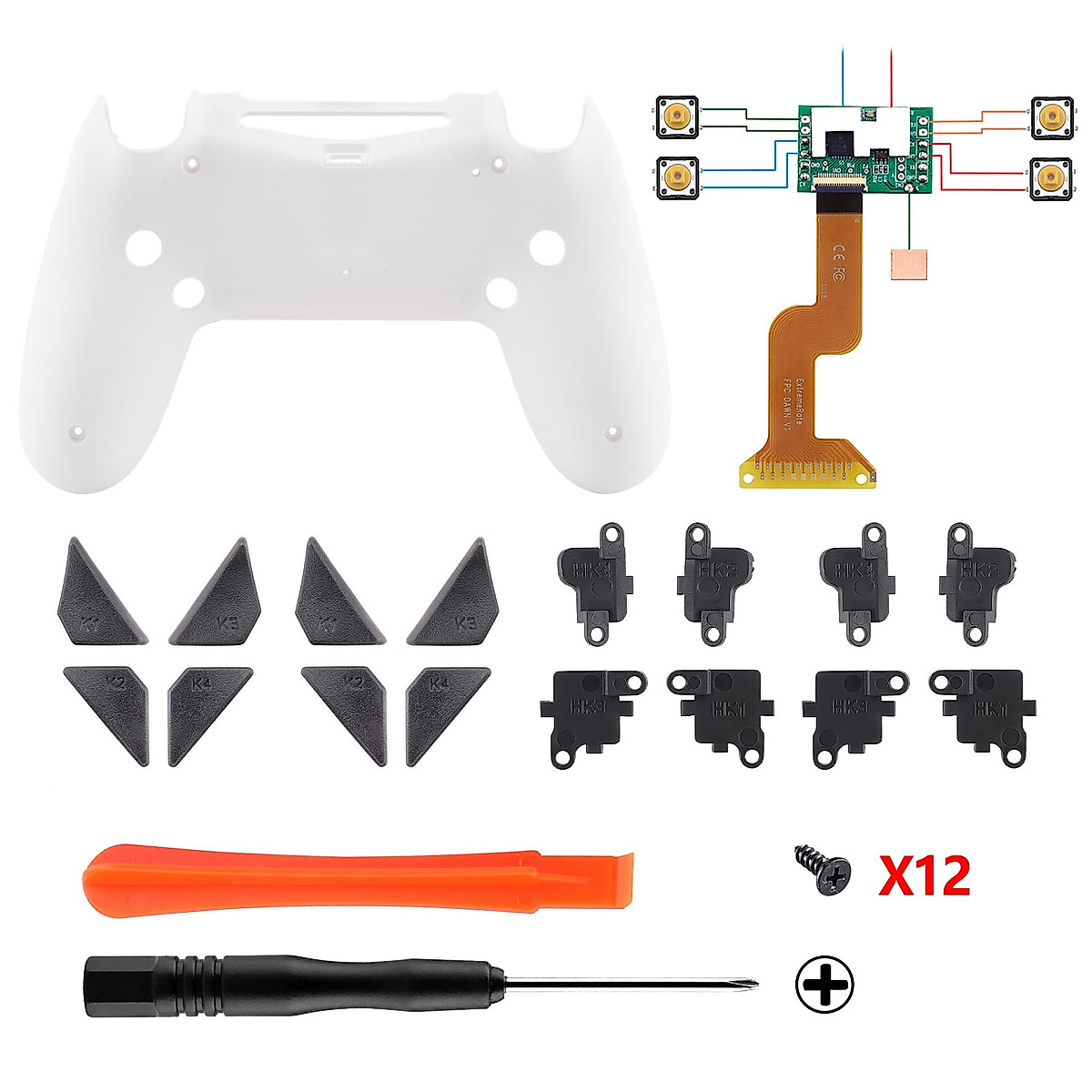 eXtremeRate White Dawn Programable Remap Kit for PS4 Controller with Upgrade Board & Redesigned Back Shell & 4 Back Buttons - Compatible with JDM-040/050/055 - Controller NOT Included