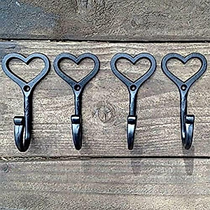 mogen886 Retro Black Wall Hook,Heart Shape Wrought Iron Decorative Duty Iron Hooks for Hanging Keys Towels Coat in Bathroom Kitchen Supplies Decorative Black