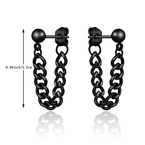 TIANBANGSHI Punk Stainless Steel Chain Earrings for Women's Hypoallergenic Hinged Huggie Dangle Earrings Silver/Black Long Chain Earrings Piercing Jewelry Gift (Black)