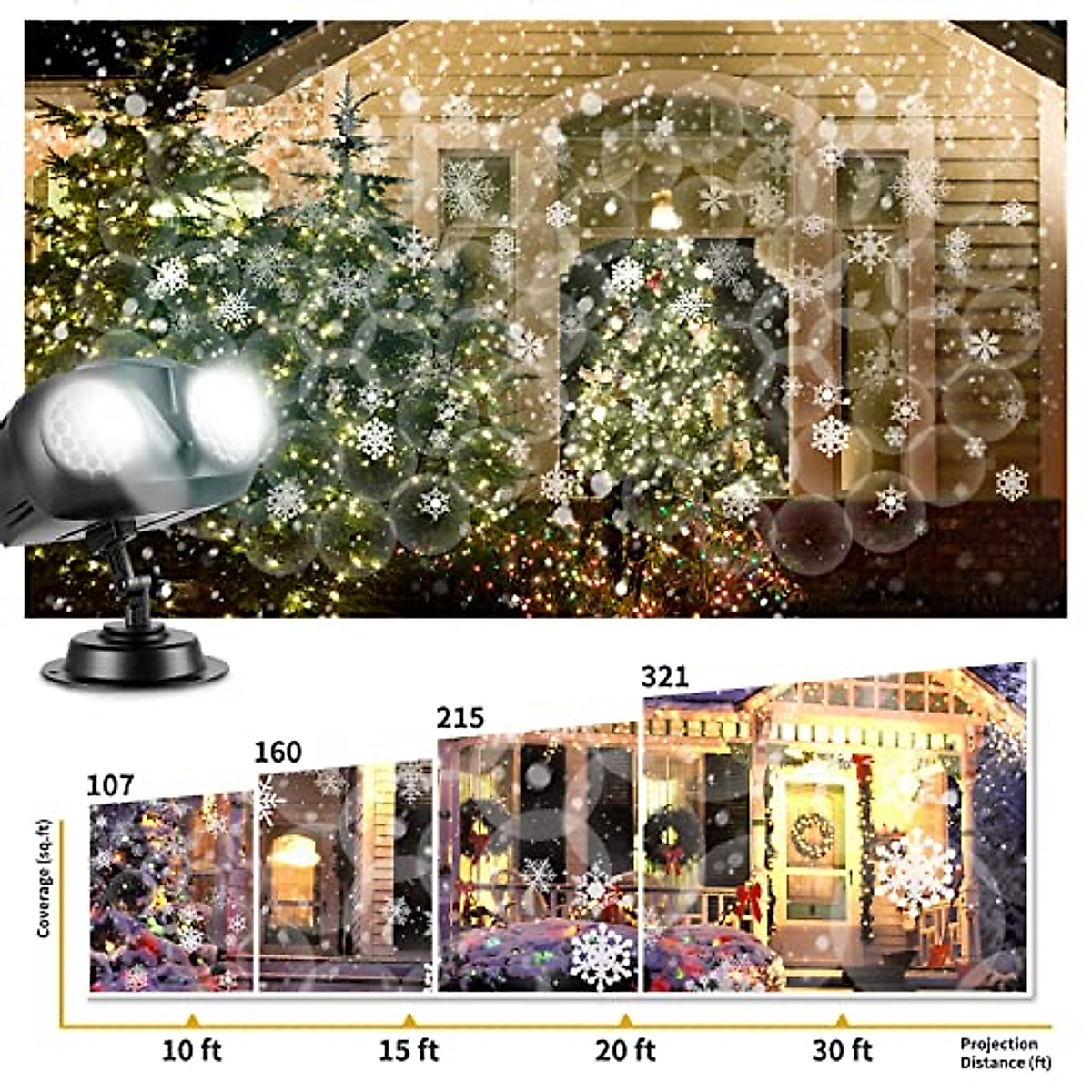 Vivastate Christmas Snowflake Projector Lights with Remote Control, LED Indoor Outdoor Waterproof Snowfall Projection Lamp for Christmas Xmas Holiday Party Home Decoration