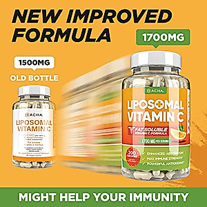 DACHA Natural Liposomal Vitamin C - 1700mg, 200 Capsules, Immune System & Collagen Booster, High Absorption Fat Soluble VIT C, Buffered, Skin Vitamins, Sunflower Lecithin