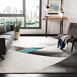 SAFAVIEH Hollywood Collection 5'3" x 7'6" Grey / Teal HLW713D Mid-Century Modern Non-Shedding Living Room Bedroom Dining Home Office Area Rug