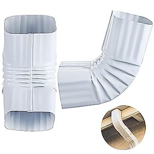 Blulu 2 x 3 Inch 75 Degree Downspout Gutter Elbow Style A White Aluminum Downspout Elbow Roofing Gutters and Downspouts Parts for Rain Gutter Down Spout Drain(2 Pcs)