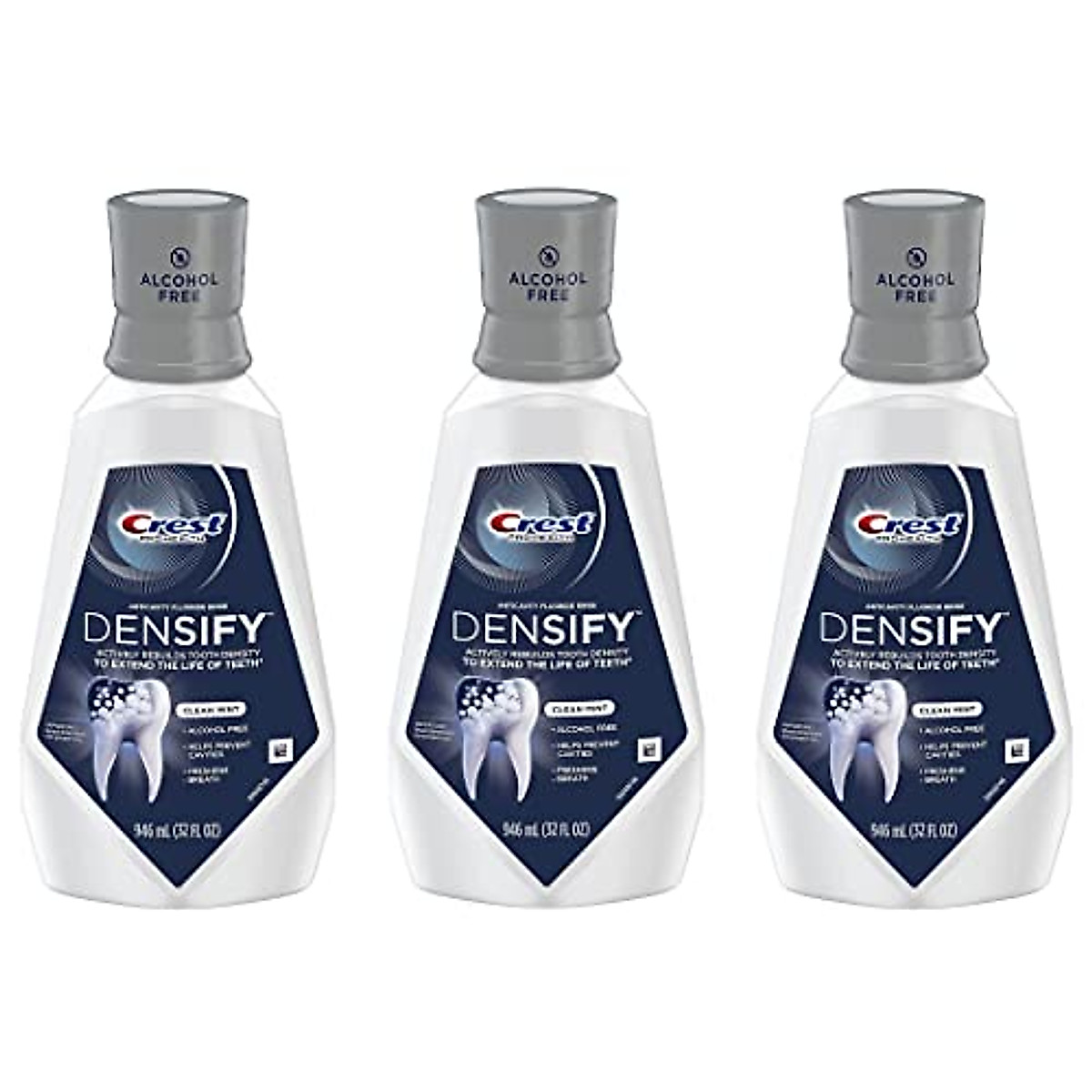 Crest Pro Health Densify Fluoride Mouthwash, Alcohol Free, Cavity Prevention, Strengthens Tooth Enamel, Clean Mint 32 fl oz (Pack of 3)