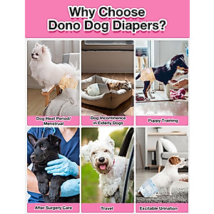 Dono Dog and Cat Diapers Female-60PCS, Disposable Female Dog Period Diapers for Heart with Wetness Indicator, Super Absorbent Doggie Puppy Diapers Female for XXS,Small Medium Large Dogs