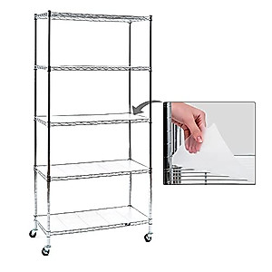 EZPEAKS Chrome 5-Shelf Shelving Units and Storage Rack on Wheels with Shelf Liners Set of 5, NSF Certified, Adjustable Matel Wire Shelving Unit Rack for Garage, Kitchen, Office, (63H X 30W X 14D)